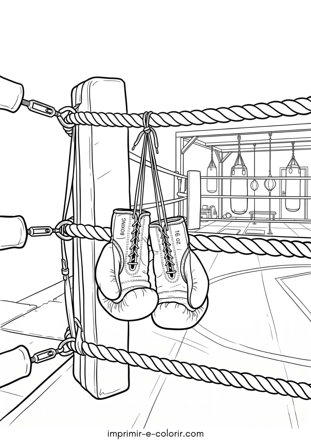 Desenho de Luvas de boxe no ringue de boxe para Colorir e Imprimir ...